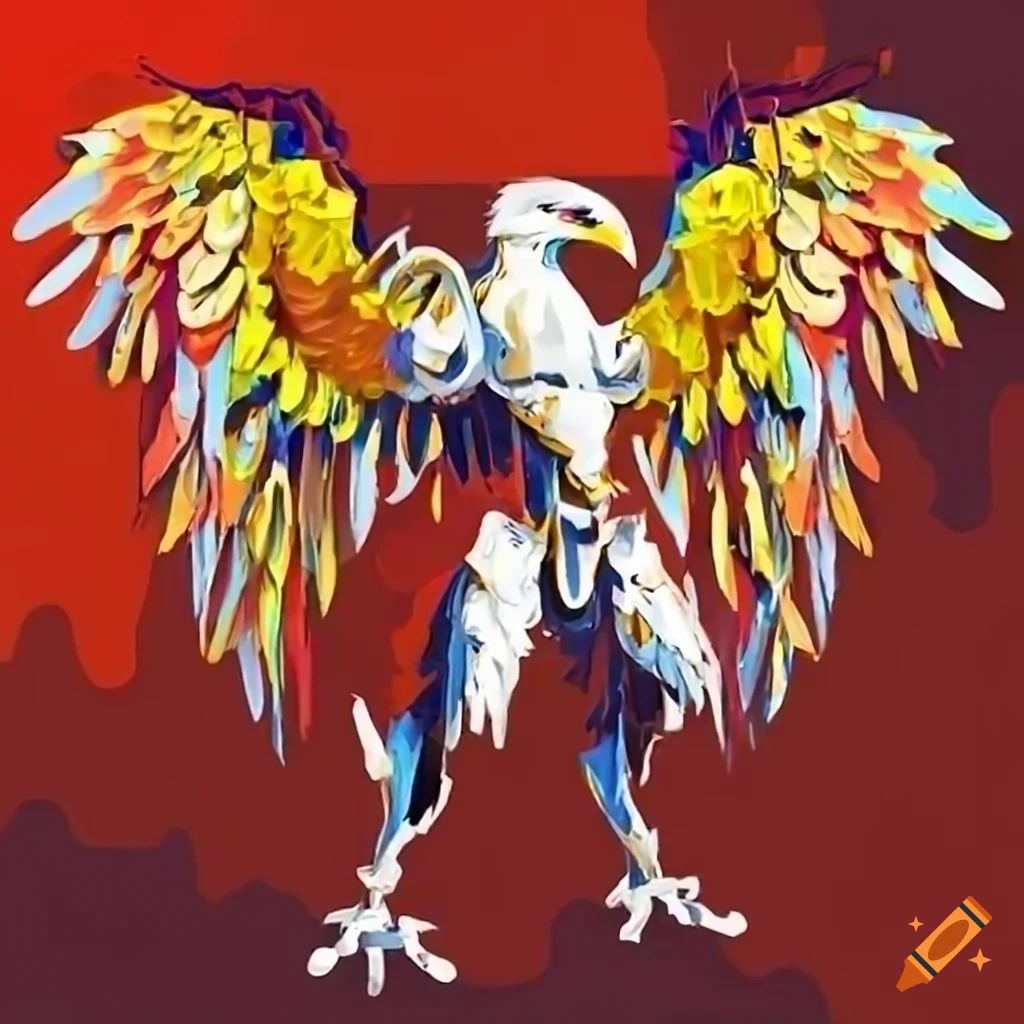 Red and yellow mecha eagle character for fighting game