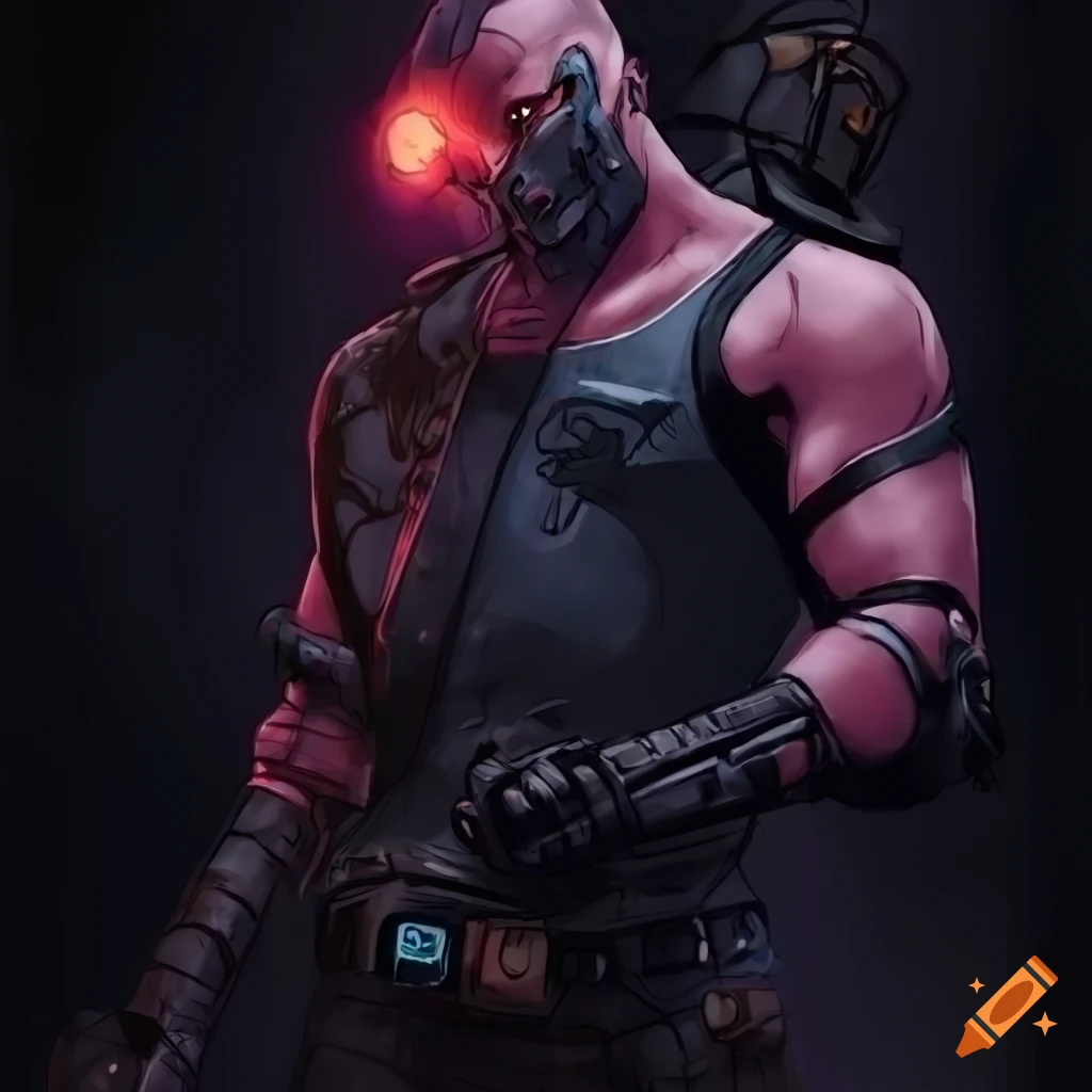 Cyberpunk alchemist cosplay of Bane character on Craiyon