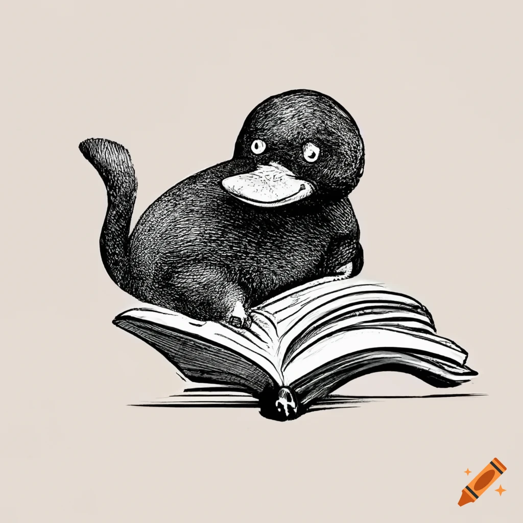 Cute platypus reading a book