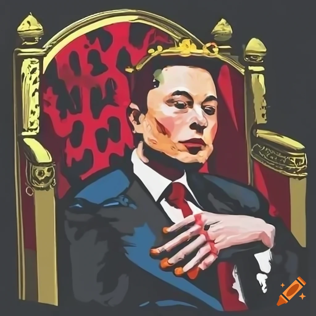 Elon musk sitting on a throne with a crown