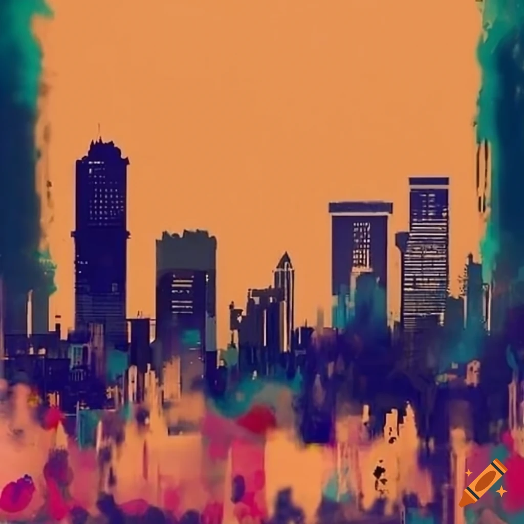 City skyline depicted as ink blotches