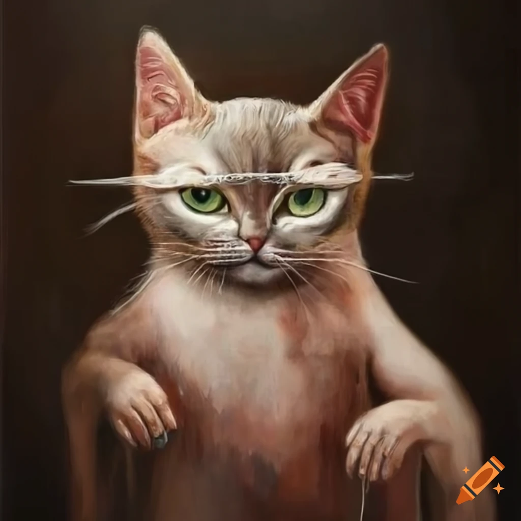 Surreal painting of cat-like people