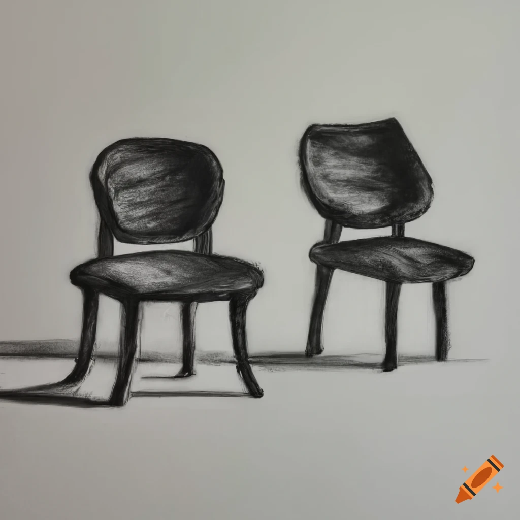 Charcoal drawing of two chairs with textured details on Craiyon