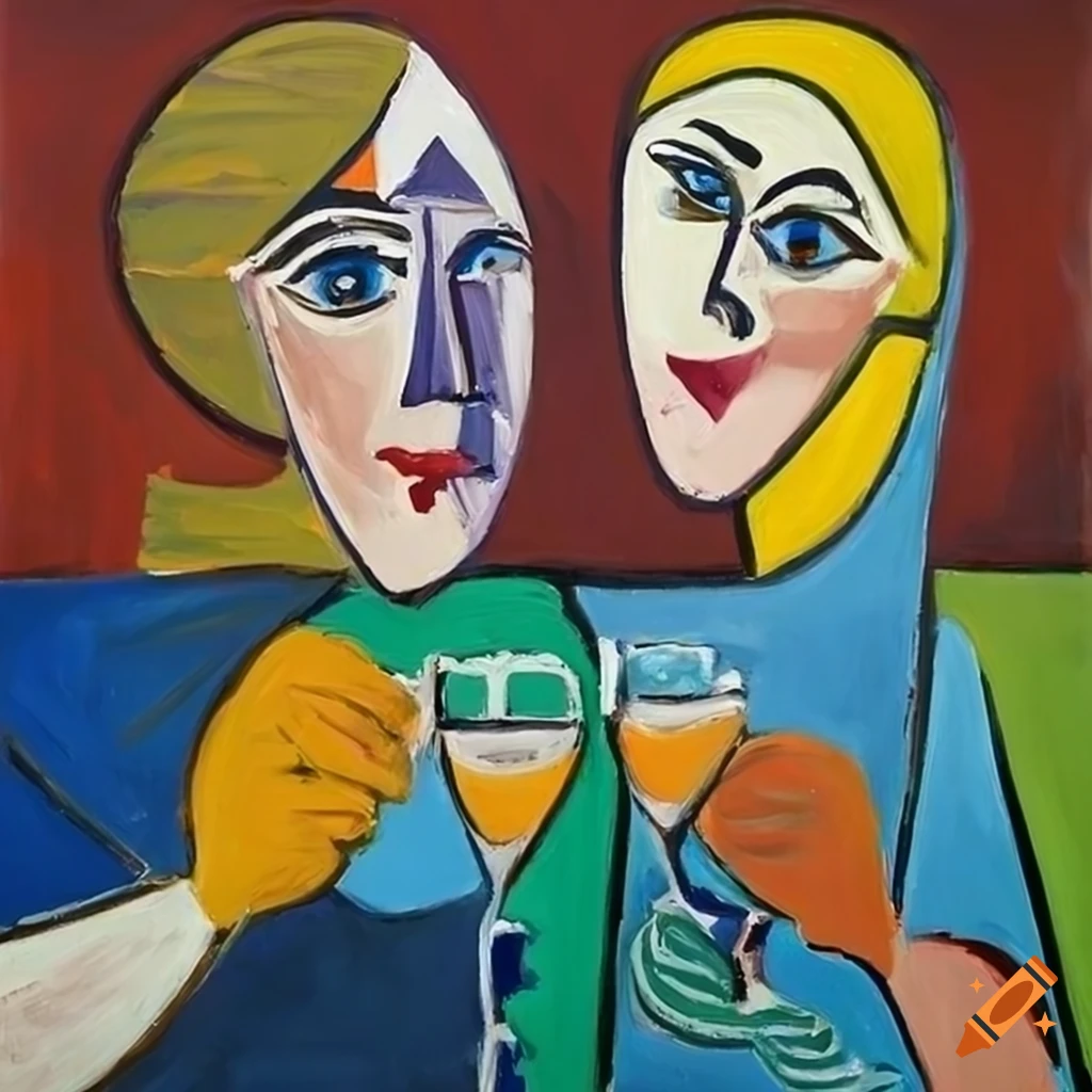 Picasso painting of two people toasting