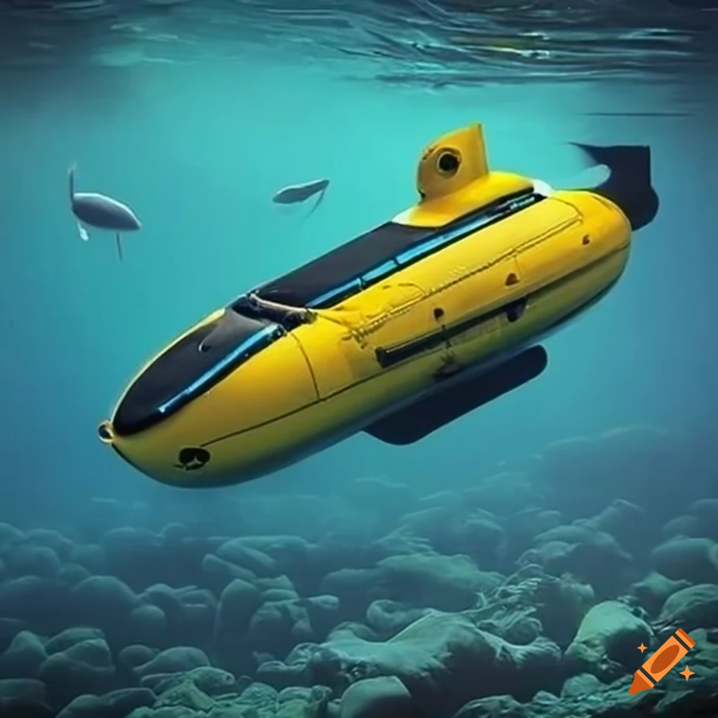 Yellow autonomous underwater submarine