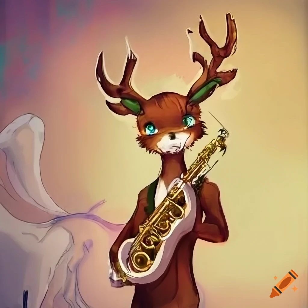 Drawing of an anthro deer playing the saxophone