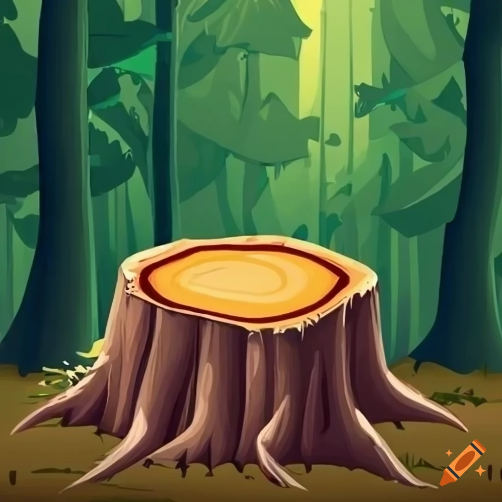 Cartoon illustration of a tree stump in the forest