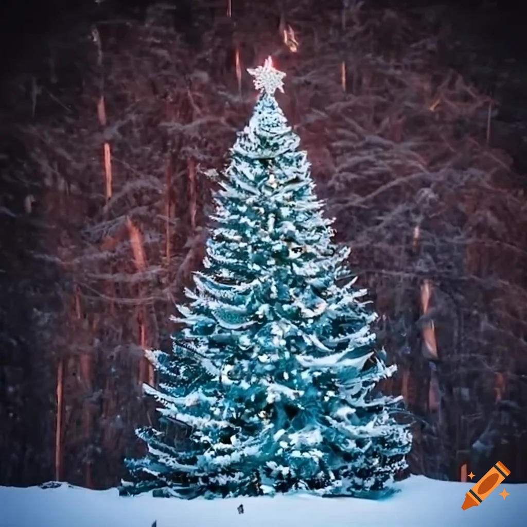 Christmas tree on a snowy ground on Craiyon