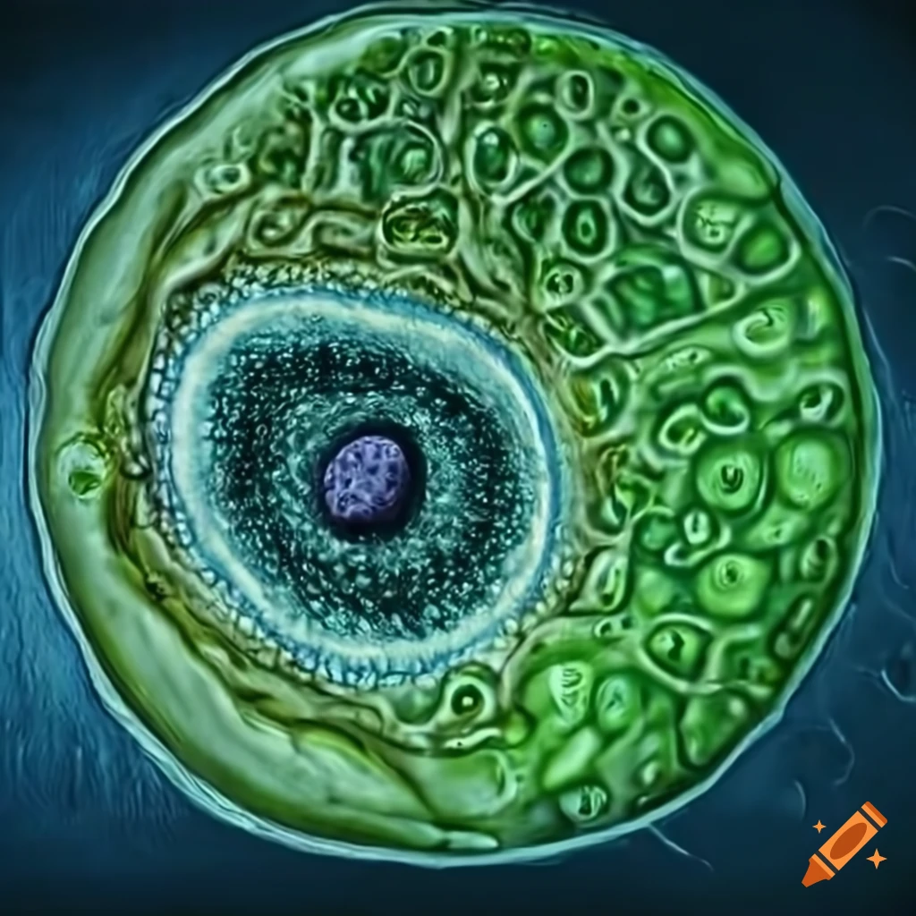 Microscope image of a single-cell organism with large chloroplast