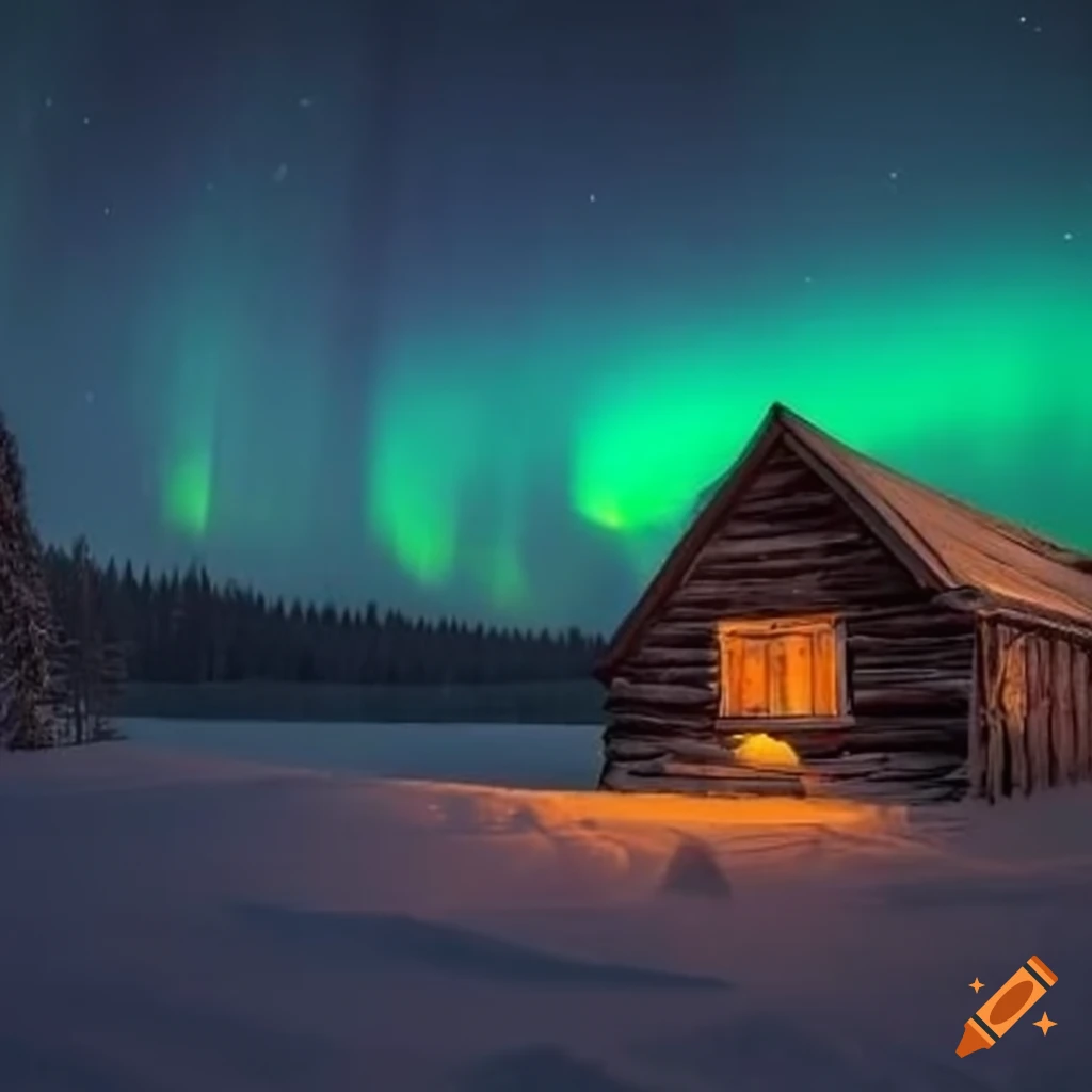 Cabin under the northern lights
