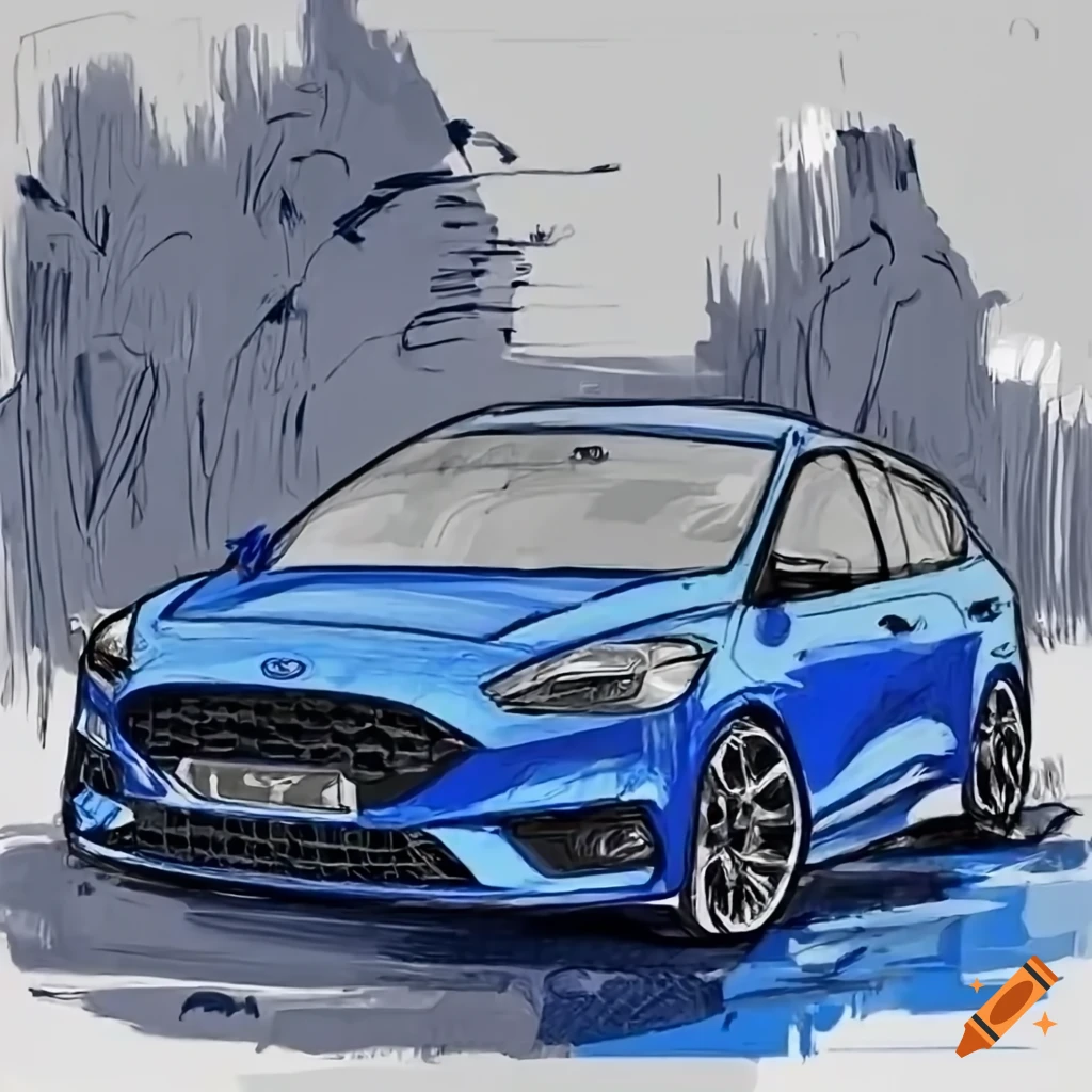 Sketch of a ford focus st line in electric blue