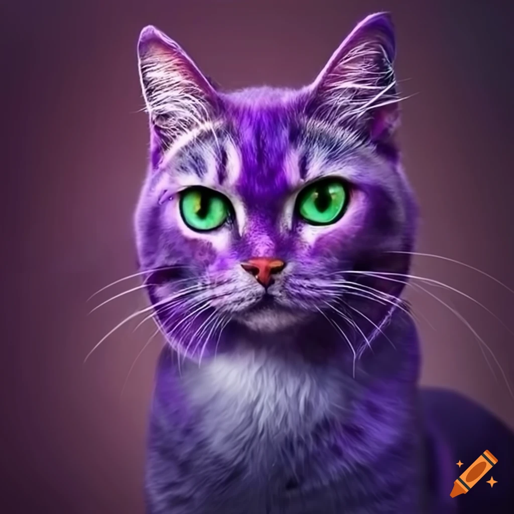 Purple fantasy cat and two orange cats