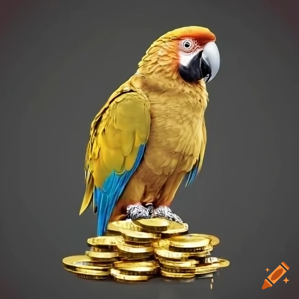Parrot surrounded by gold coins