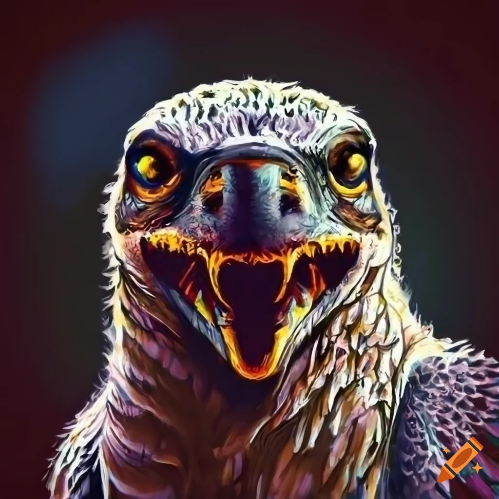 Portrait of a raptor in mad god art style