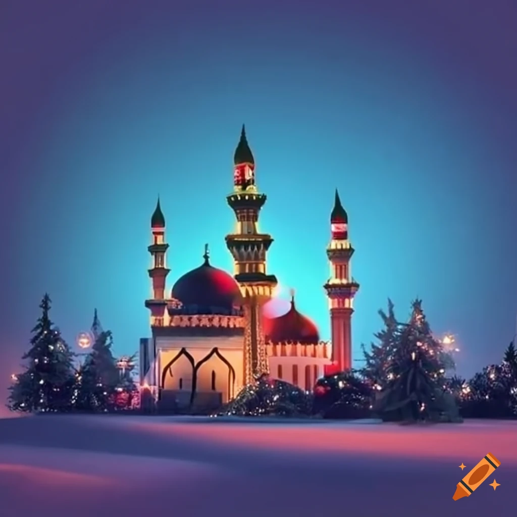 Interfaith decoration with mosque and christmas elements