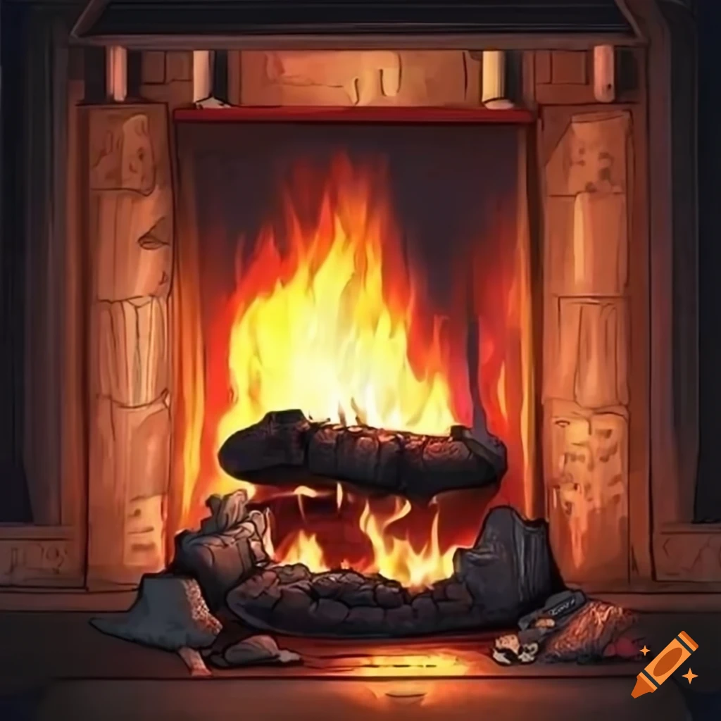 Drawing of a cozy home fireplace