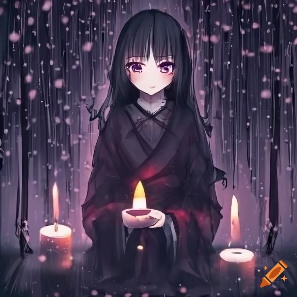 Anime girl with umbrella in a funeral scene