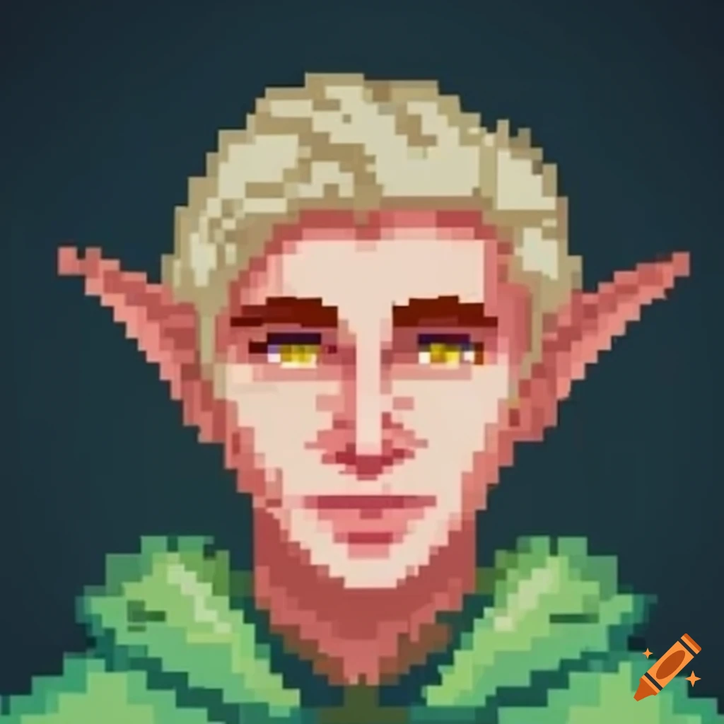 Pixel art portrait of a male elf on Craiyon