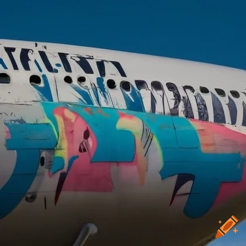 Graffiti artwork on an airplane exterior on Craiyon
