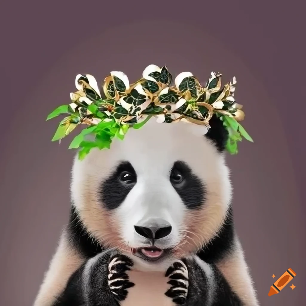 Panda wearing a laurel wreath and greek robe