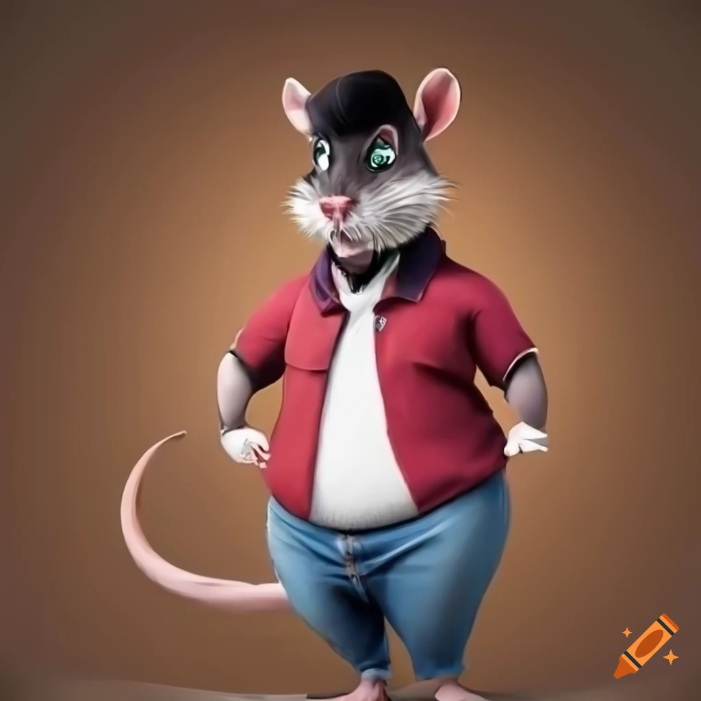 Art of a fat male rat dressed in a polo shirt and jeans