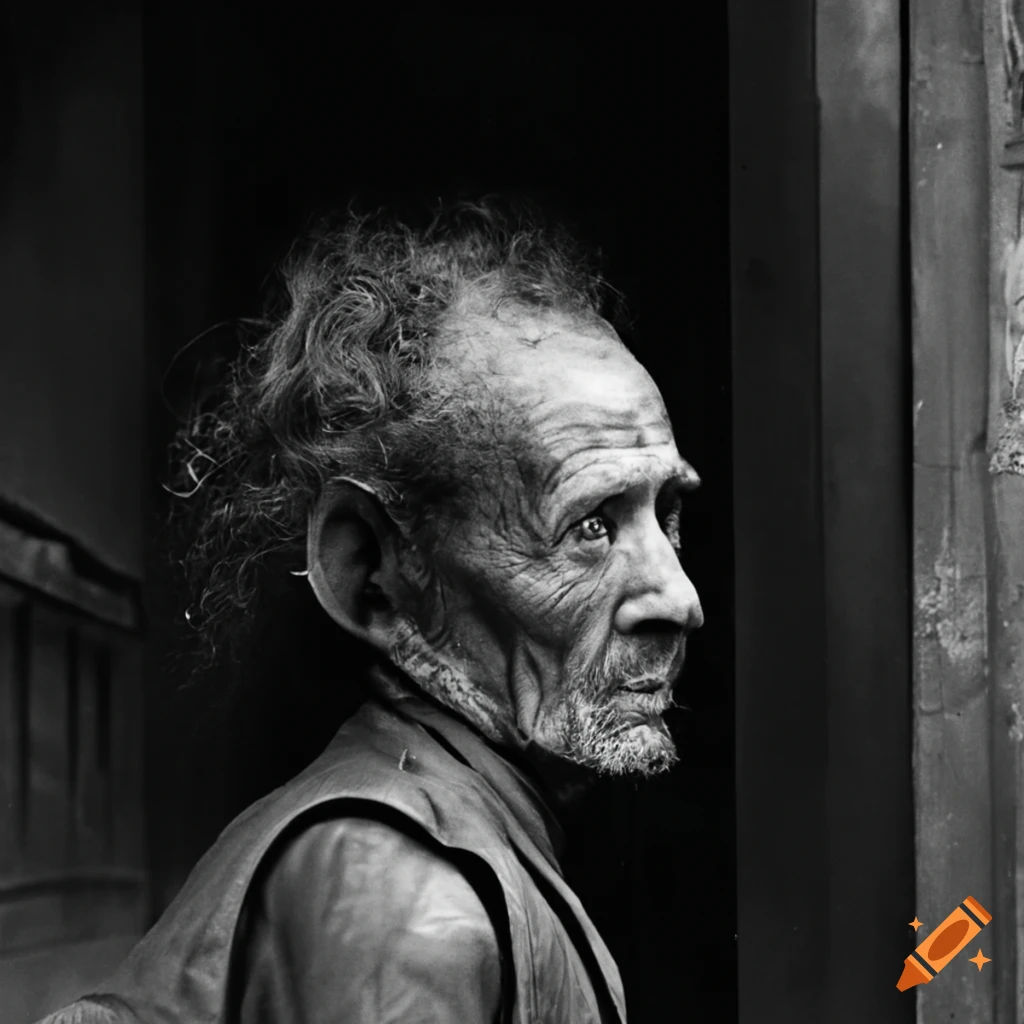 Black and white photo of a poor man in medieval paris on Craiyon