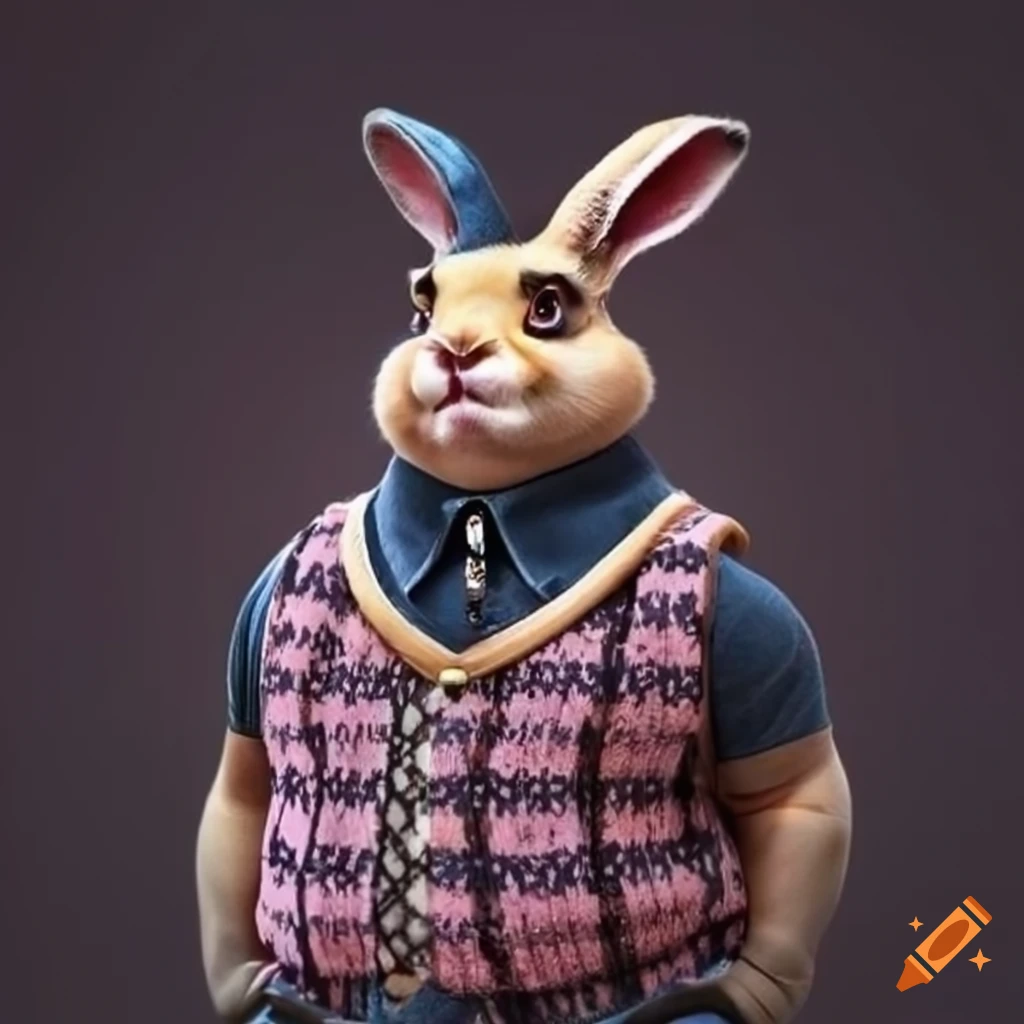 Anthro rabbit in sweater vest with black haircut