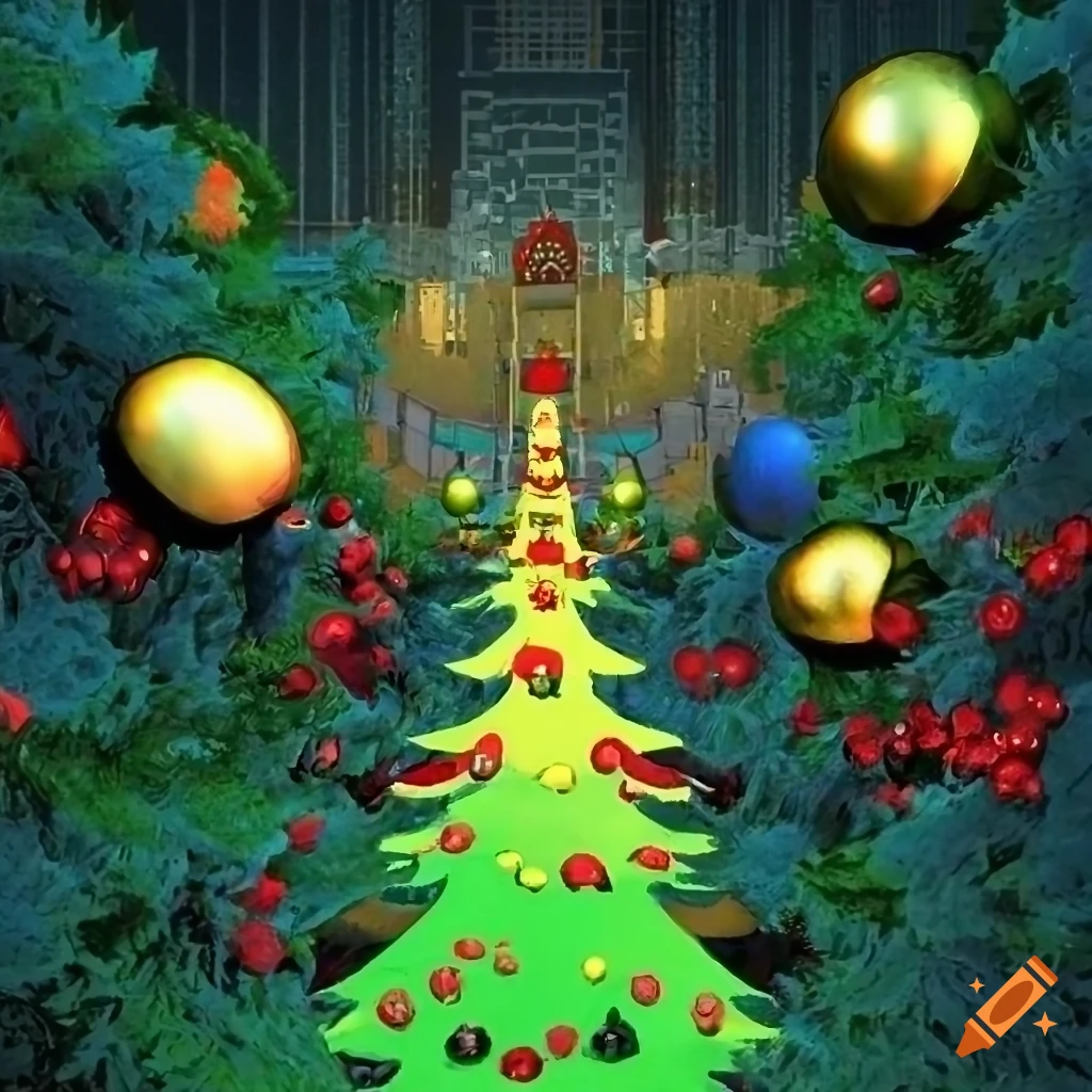 Illustration of a panoramic forest of Christmas trees on Craiyon