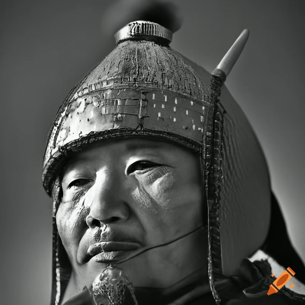 Black and white photo of a mongol warrior