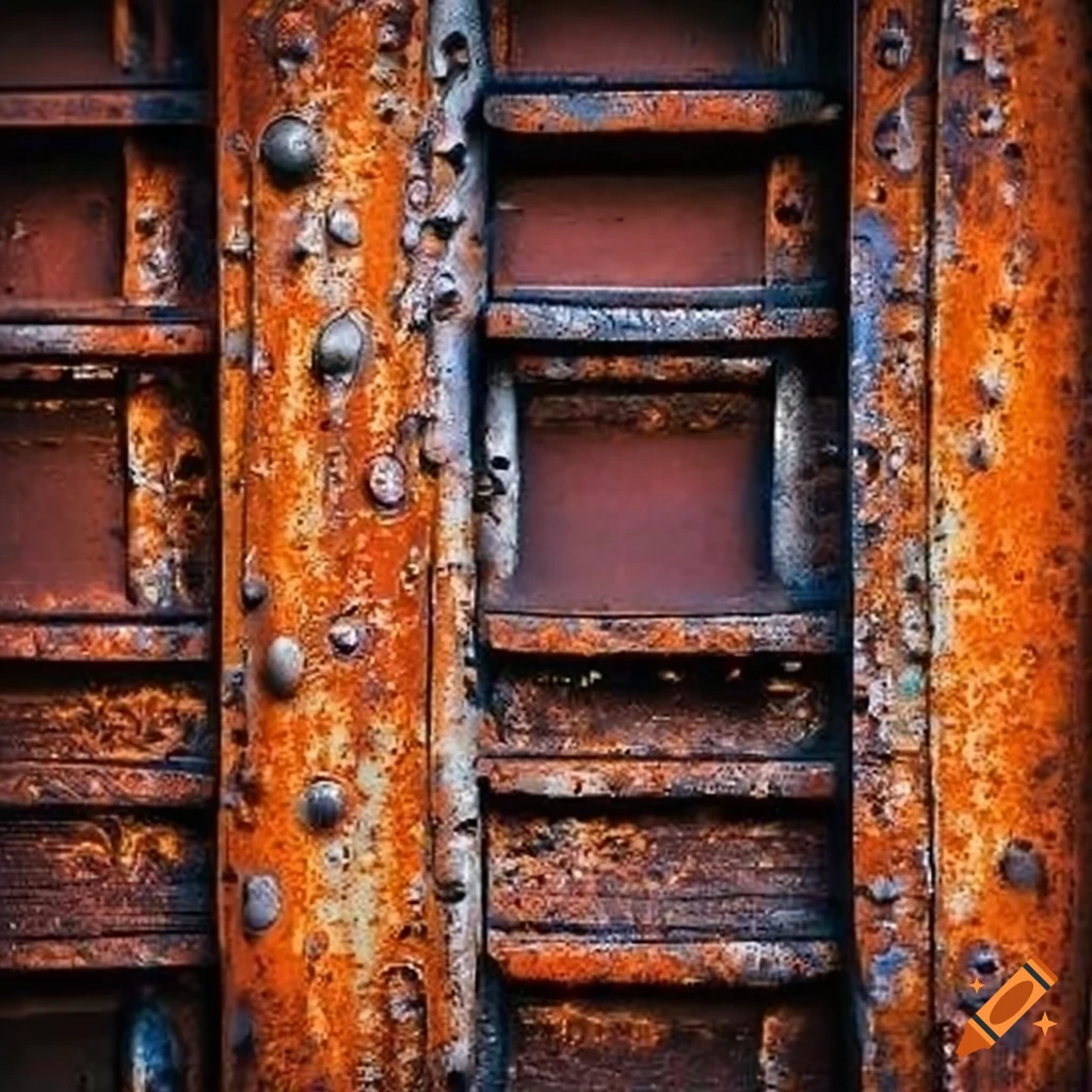 Artistic depiction of rusted metal house with many windows