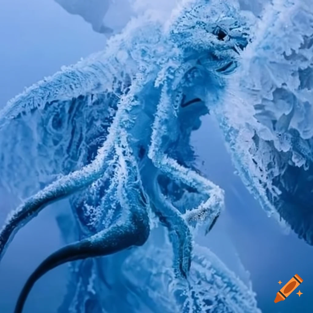 Frost-covered fantasy creature with wings and stingers