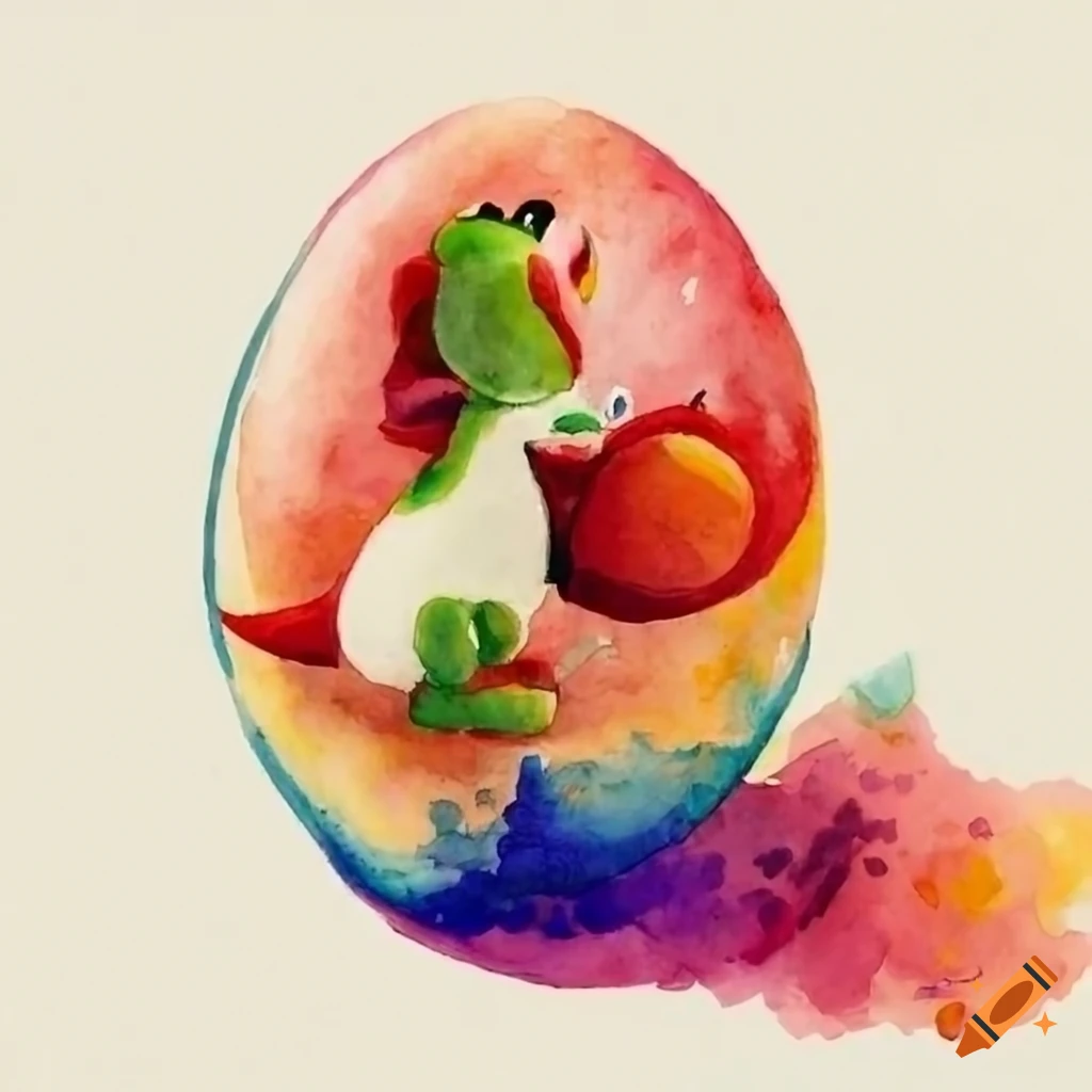 Yoshi drinking eggs in watercolor style