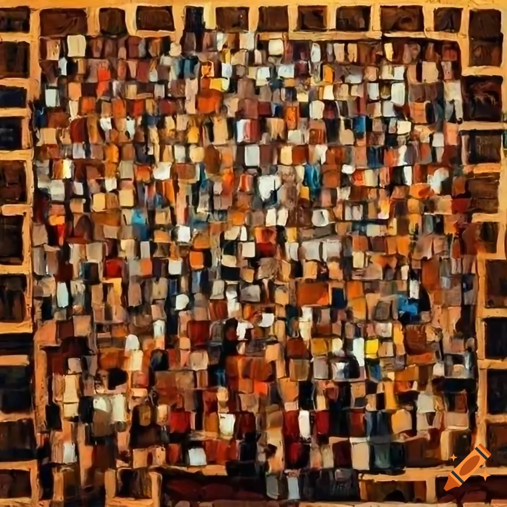 Abstract mosaic painting of people in a maze