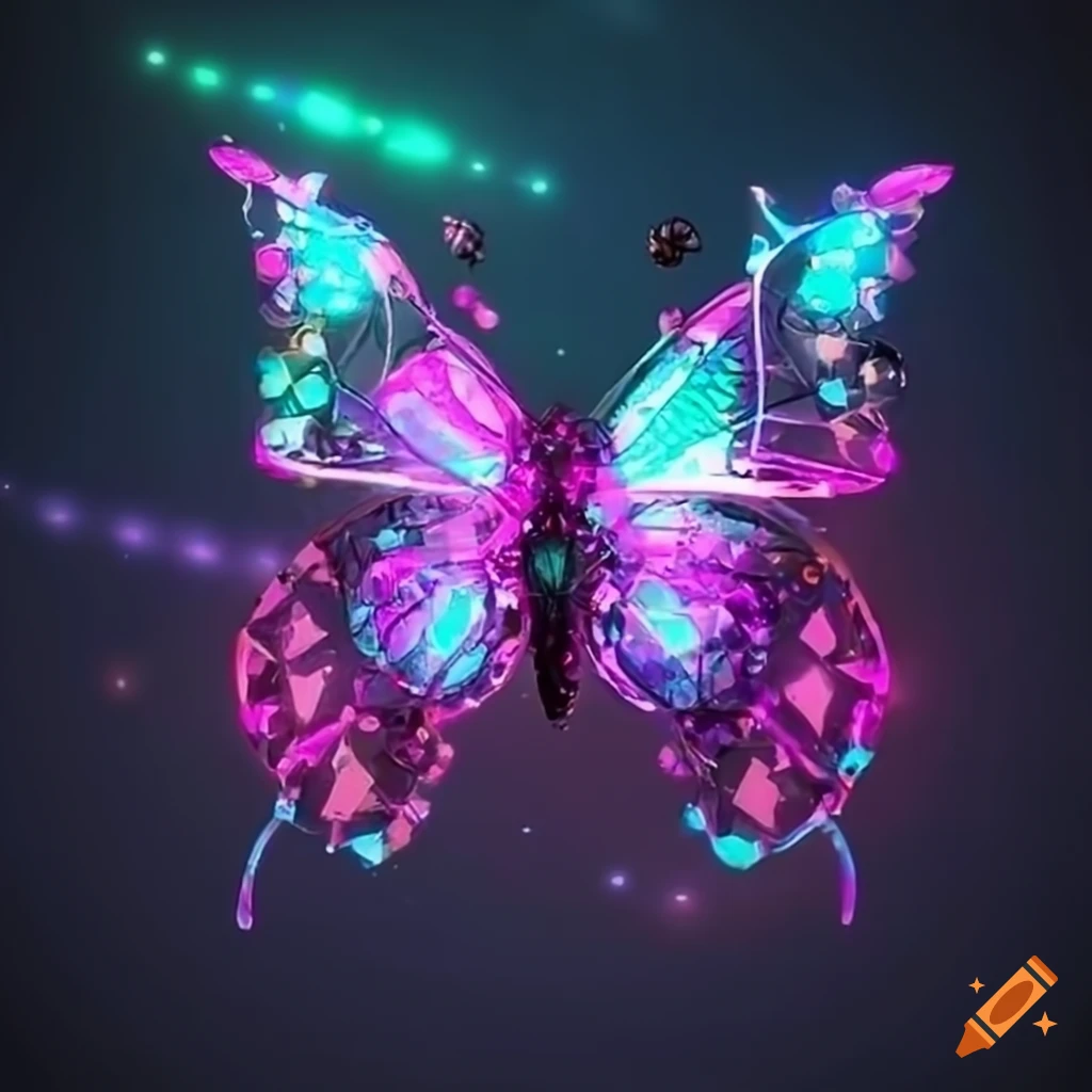 Detailed crystal steampunk butterfly artwork on Craiyon