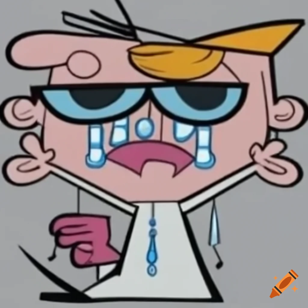 Cartoon illustration of dexter crying