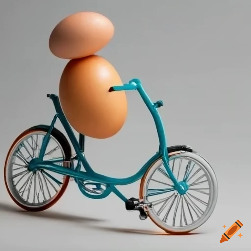 Photograph of an egg riding a bicycle on Craiyon