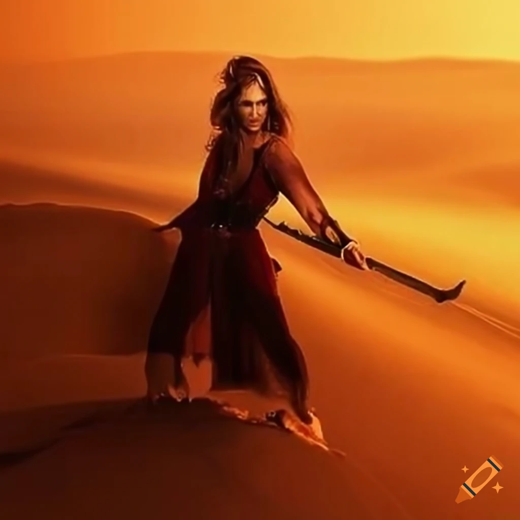 Image of a celebrity in a desert fantasy cosplay on Craiyon