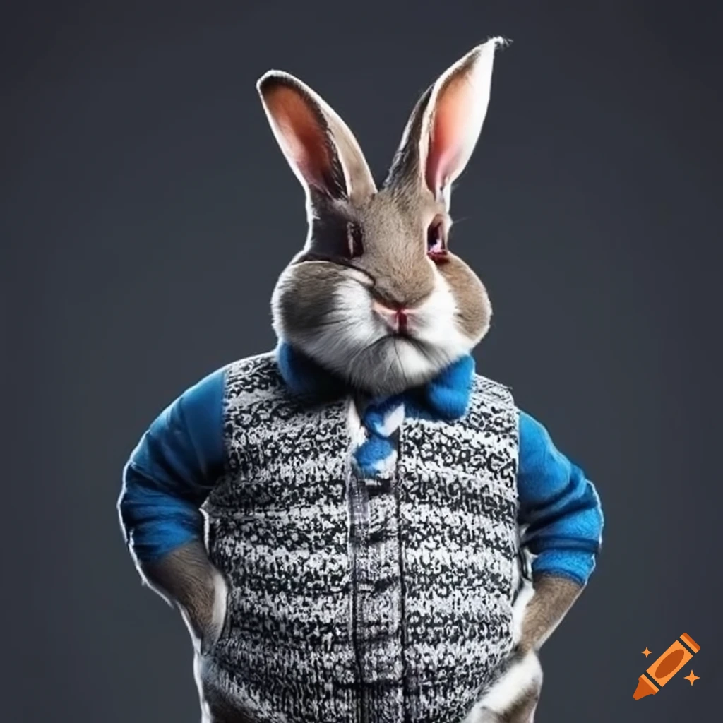 Anthro rabbit in sweater vest with black haircut on Craiyon