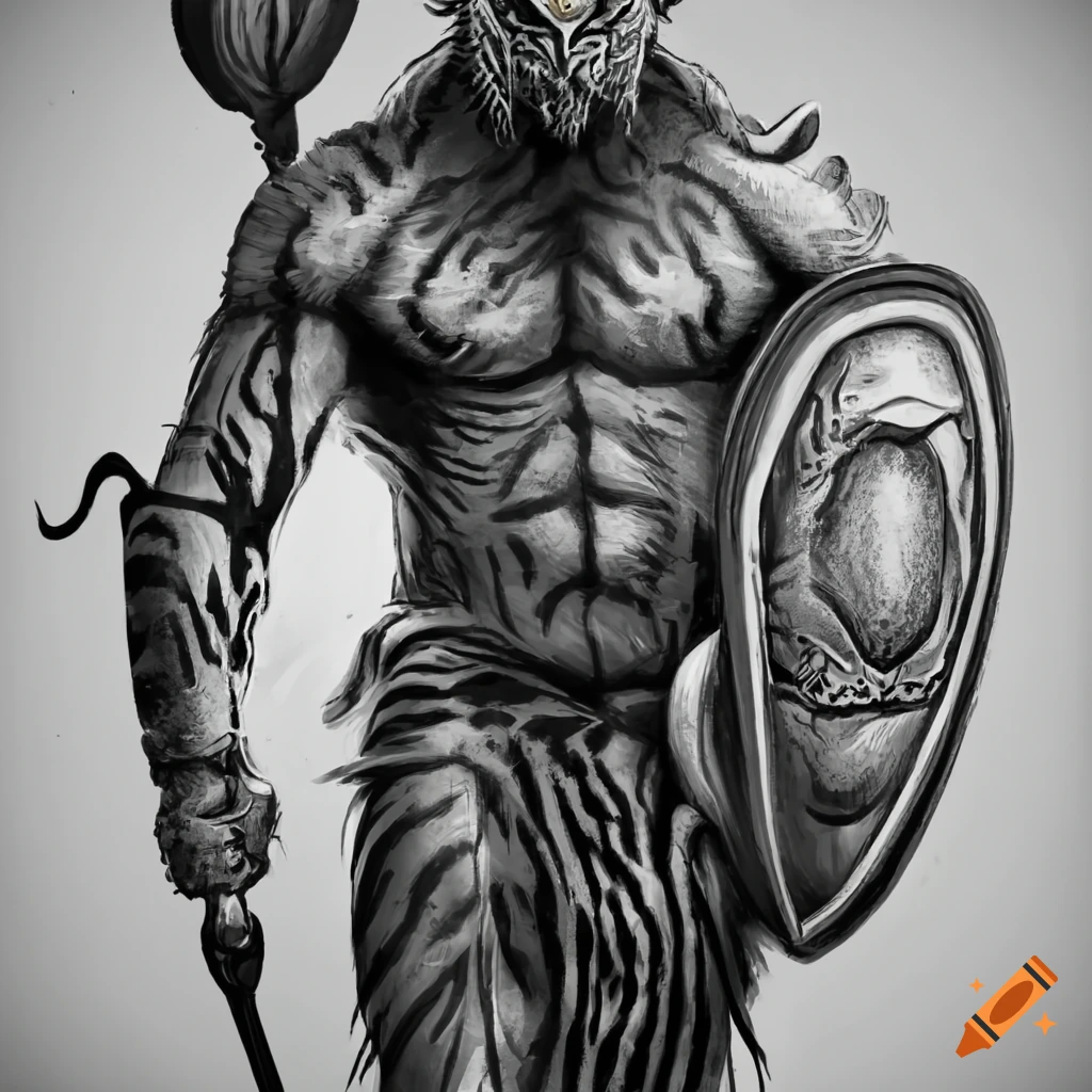 Tiger warrior with a shield