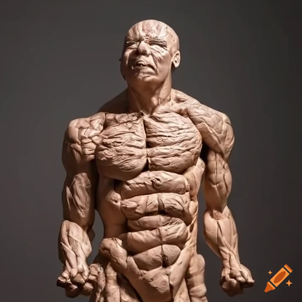 Sculpture of a muscular figure made of cinnamon rolls