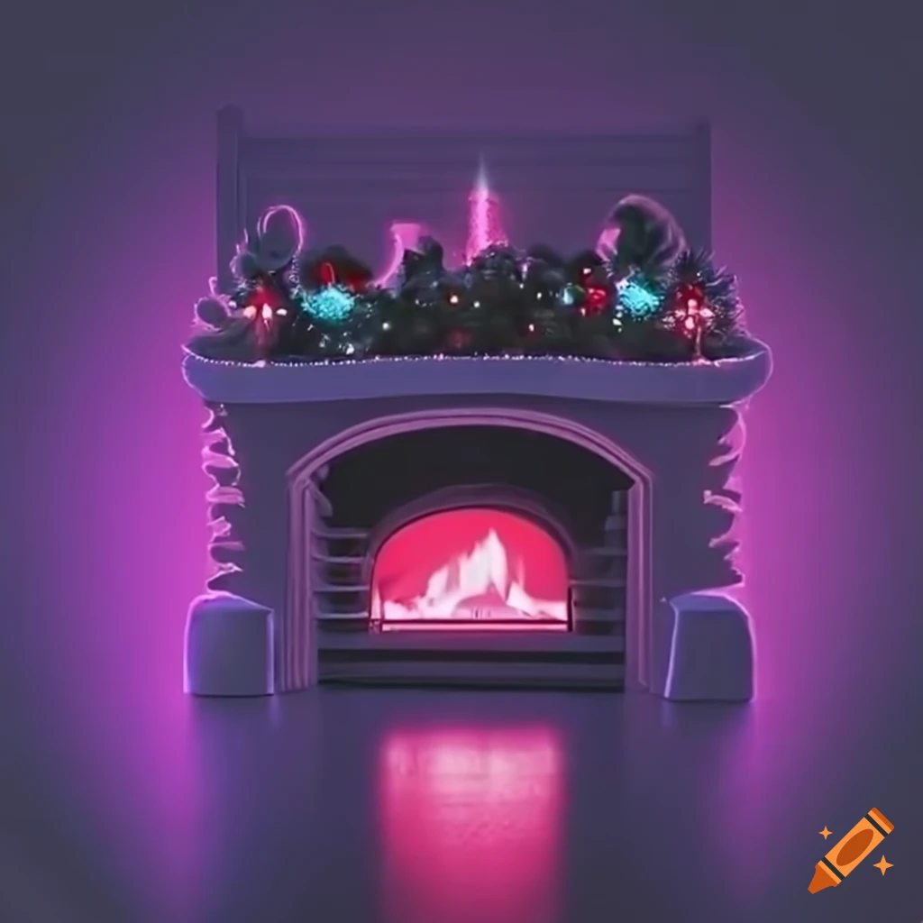 Neon synthwave christmas fireplace with stockings