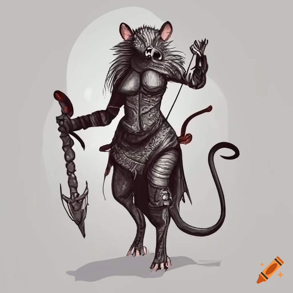 Artwork of a female rat warrior in disciples 2 style on Craiyon