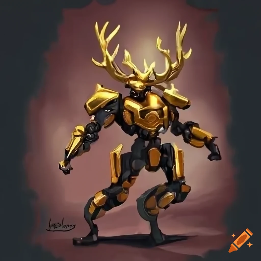 Gold deer mecha character for fighting game