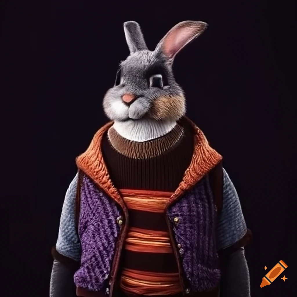 Anthro rabbit in sweater vest with black haircut