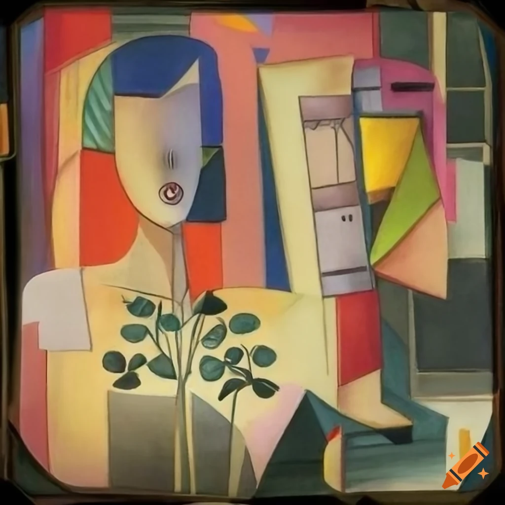 Cubist artwork with a garden theme