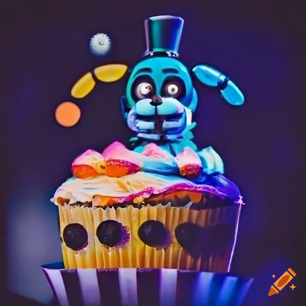 Close-up of an adorable smiling animatronic cupcake