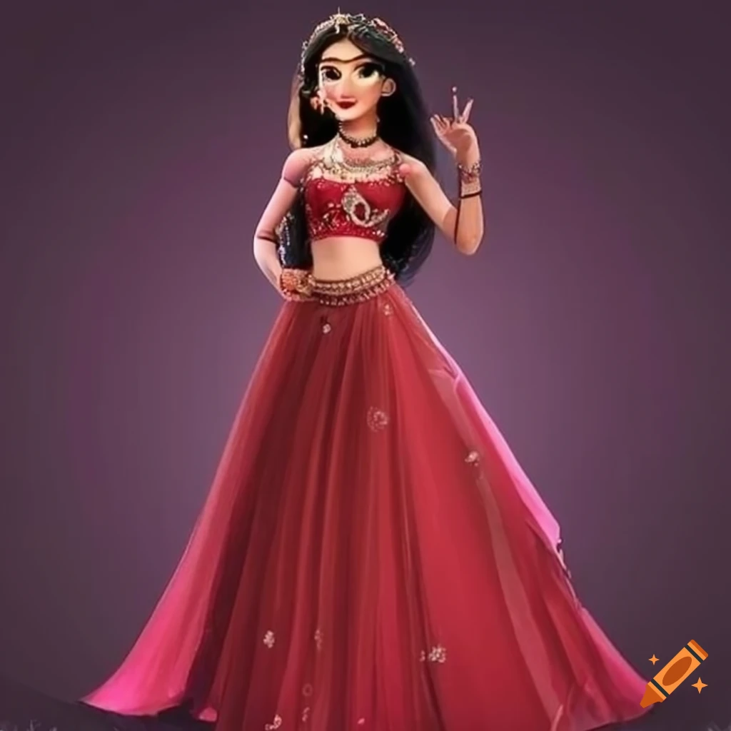Image of a princess in a red lehenga on Craiyon