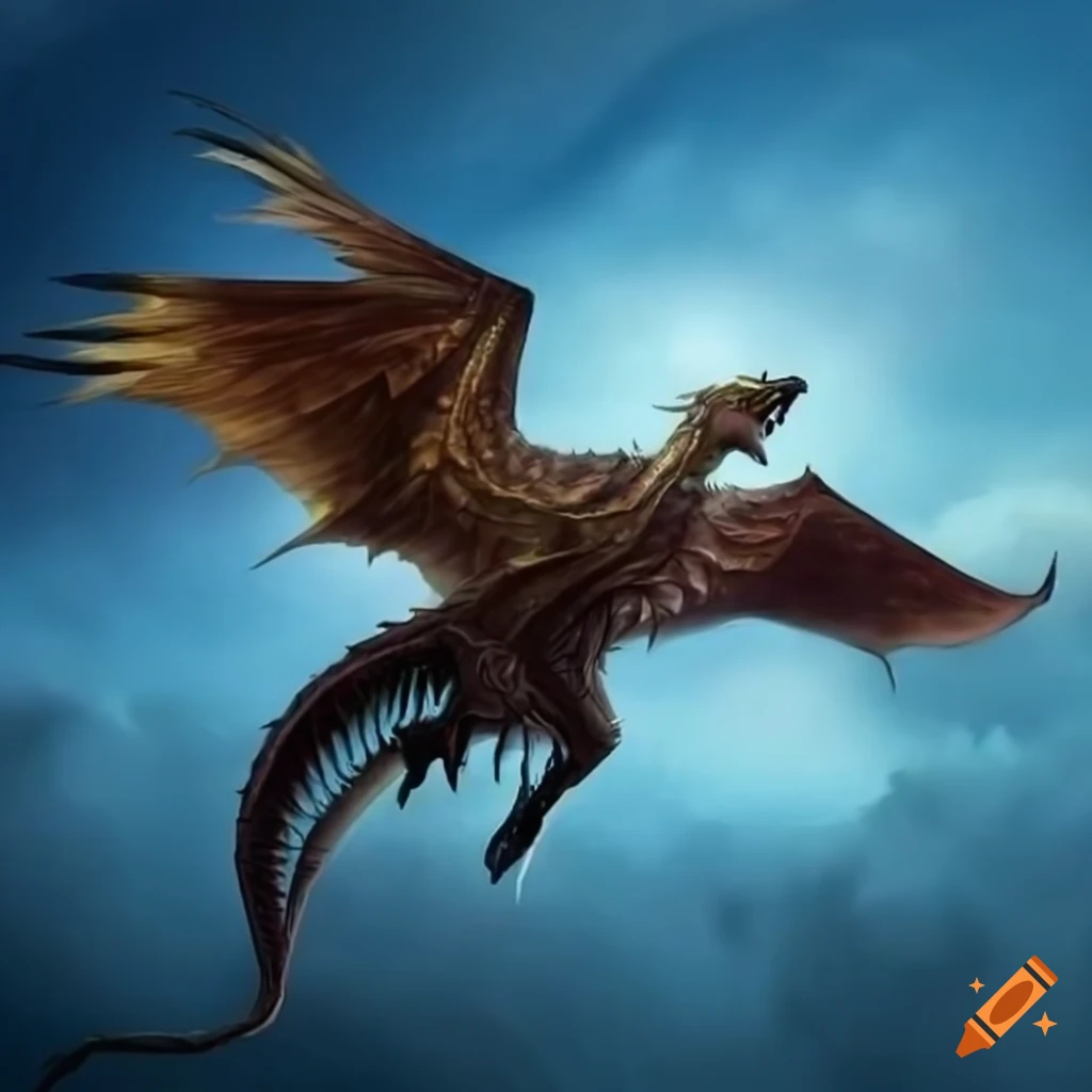 Illustration of a majestic wyvern flying in the sky on Craiyon