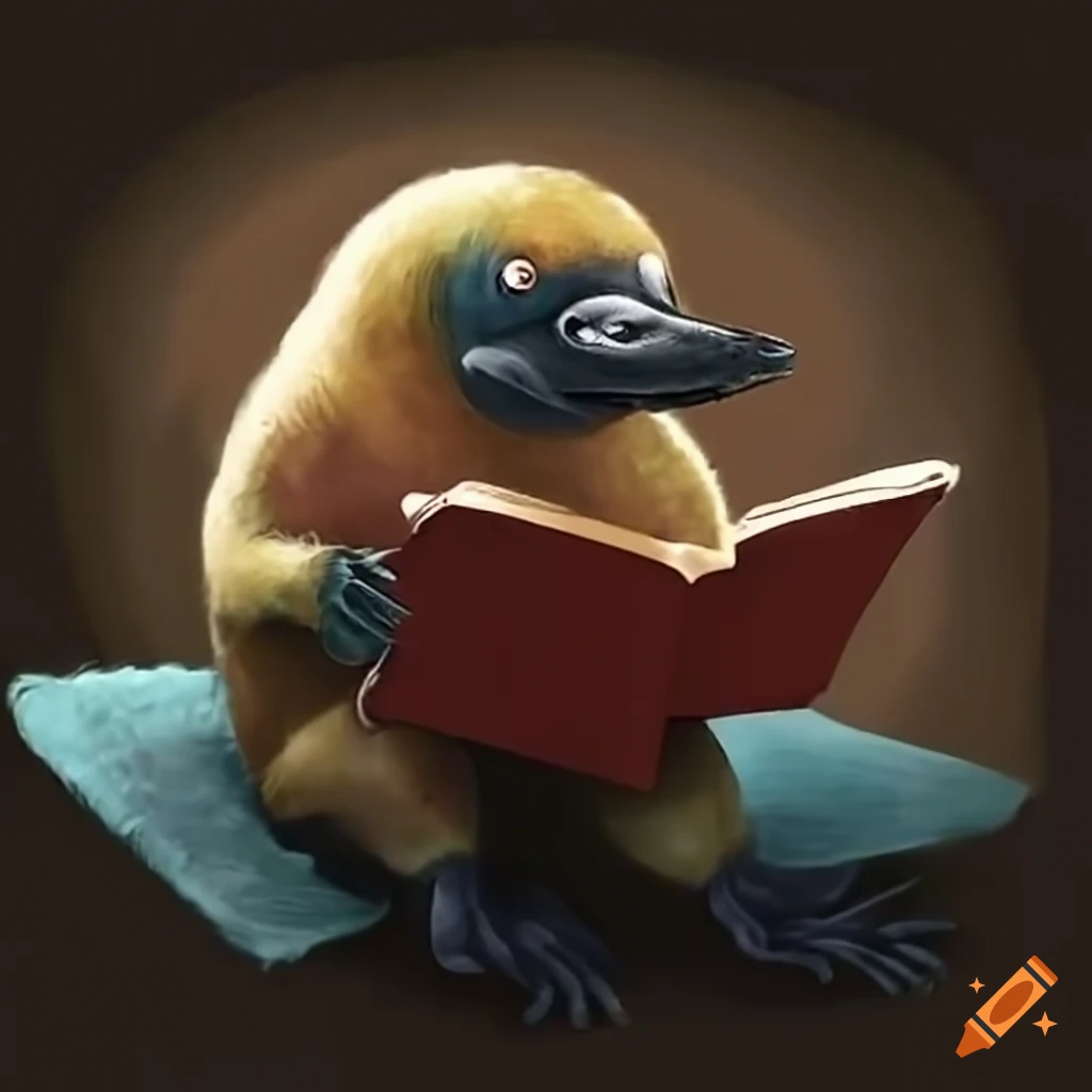 Cute platypus reading a book