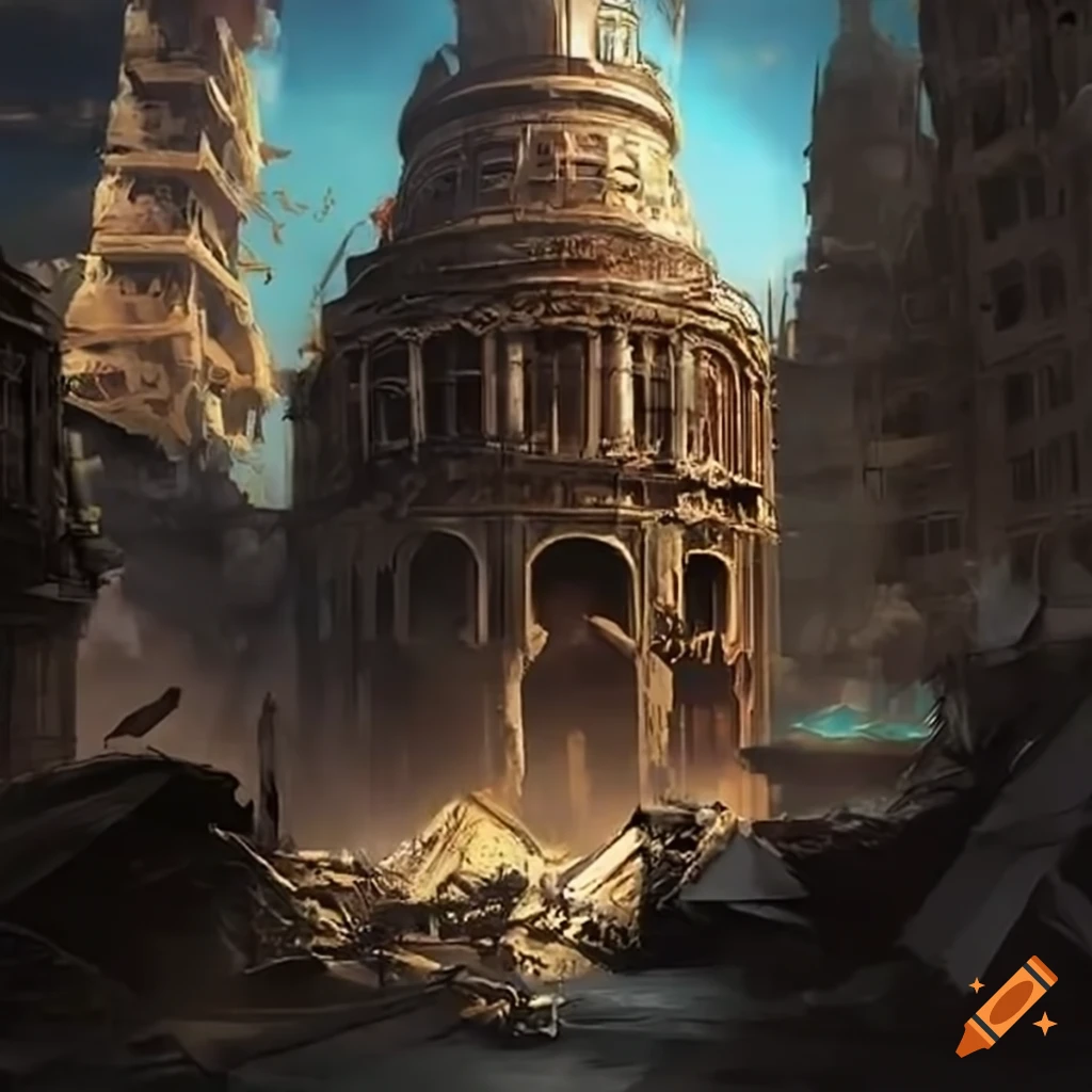 Fantasy building being demolished on Craiyon